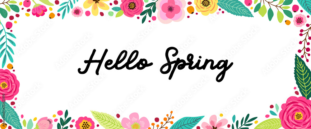 Cute Spring Flowers horizontal banner Stock Vector | Adobe Stock