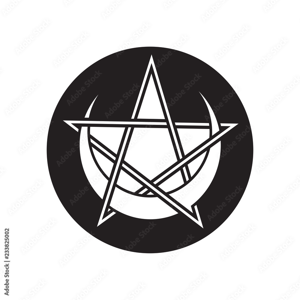 Pentagram with crescent moon vector symbol. Stock Vector | Adobe Stock