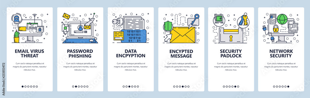 Vector Web Site Linear Art Onboarding Screens Template Internet Cyber Security And Email Scam