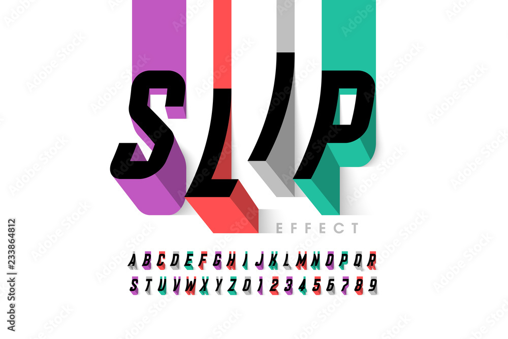 Slipping effect font, alphabet letters and numbers Stock Vector | Adobe ...