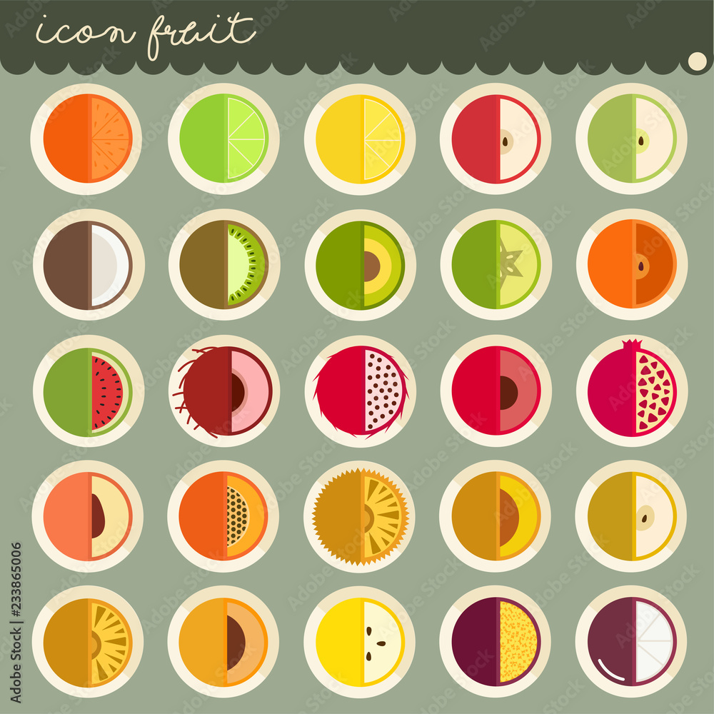 25 set Basic Flat design, colors of fruits vector collections, Set of ...