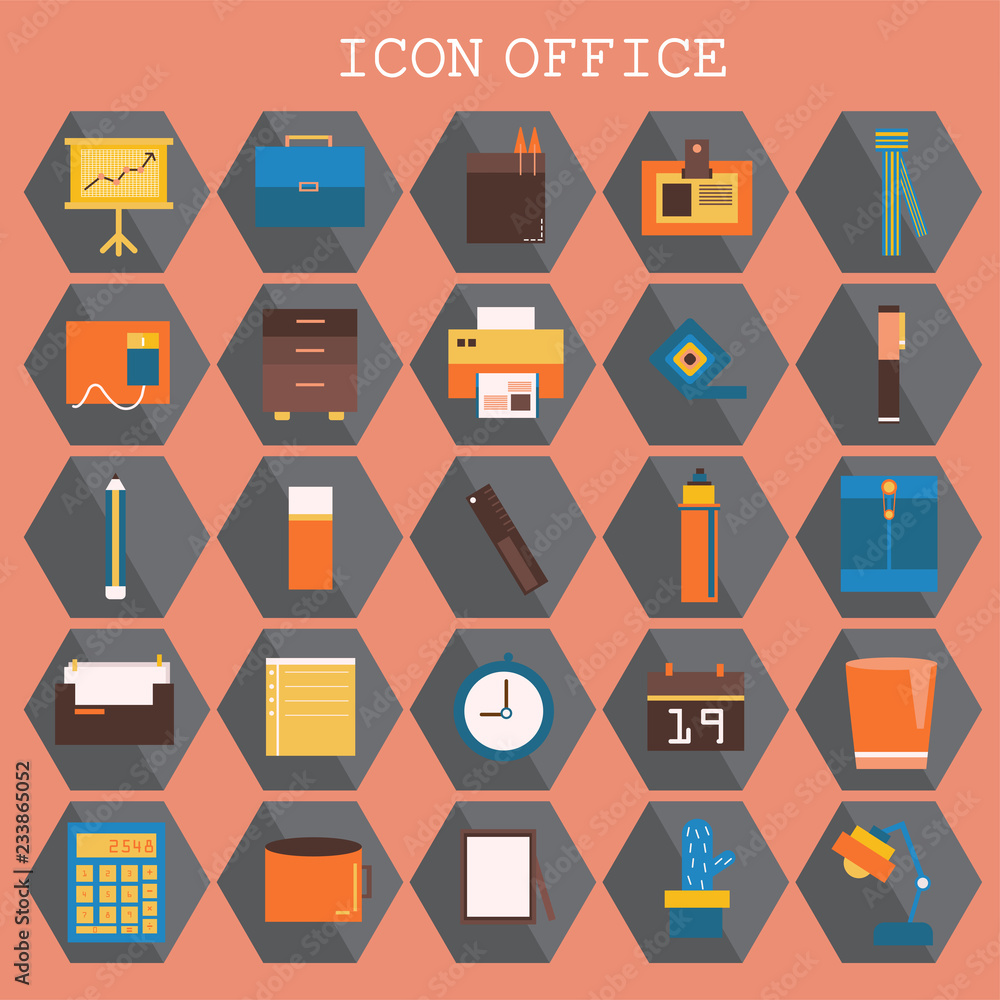 25 set Basic Flat design, Contains such Icons as Workplace, business ...