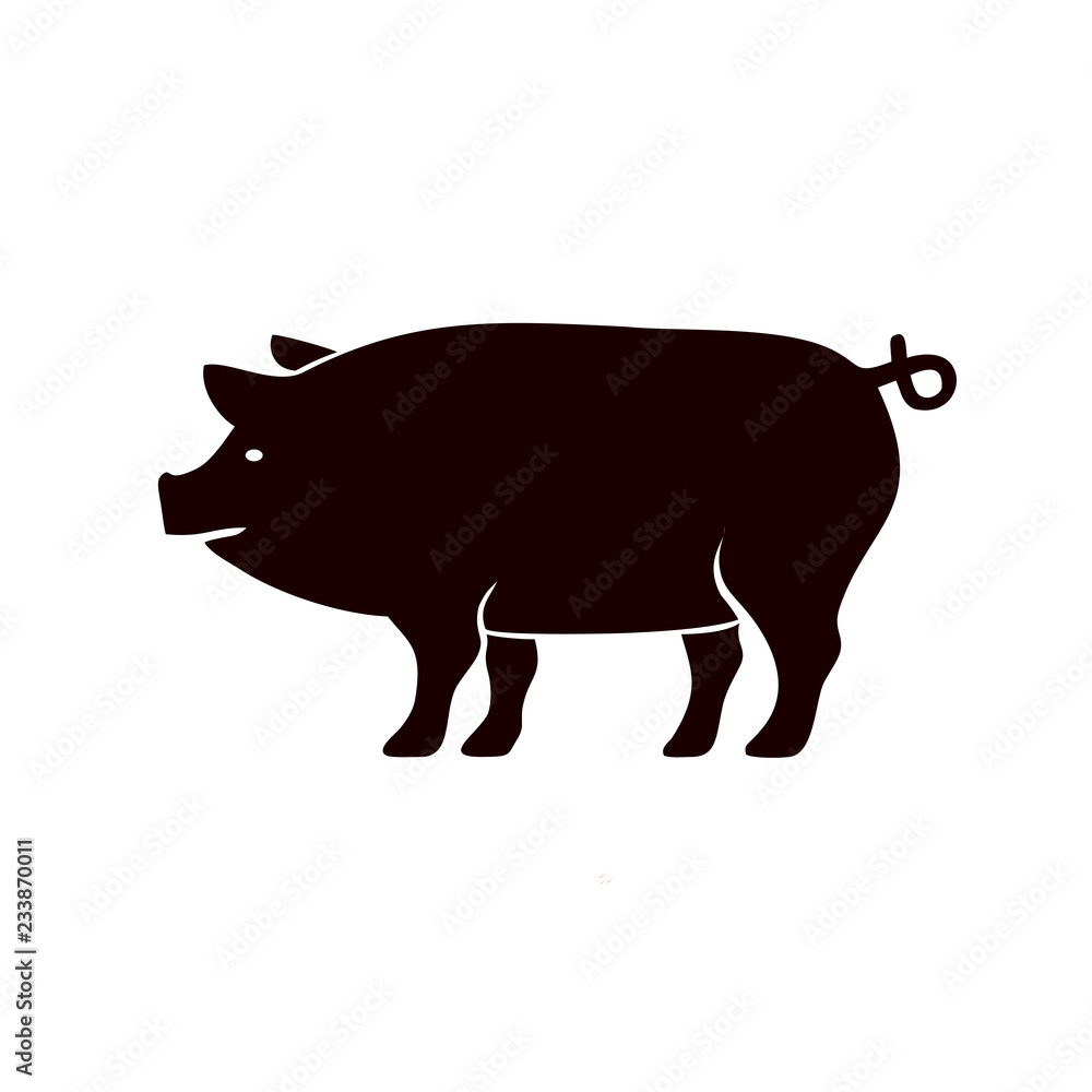 Pig icon. Colourful red, blue, green, yellow, gold pig. New Year. The ...