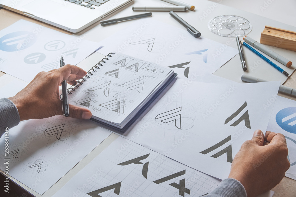 Graphic designer development process drawing sketch design creative ...