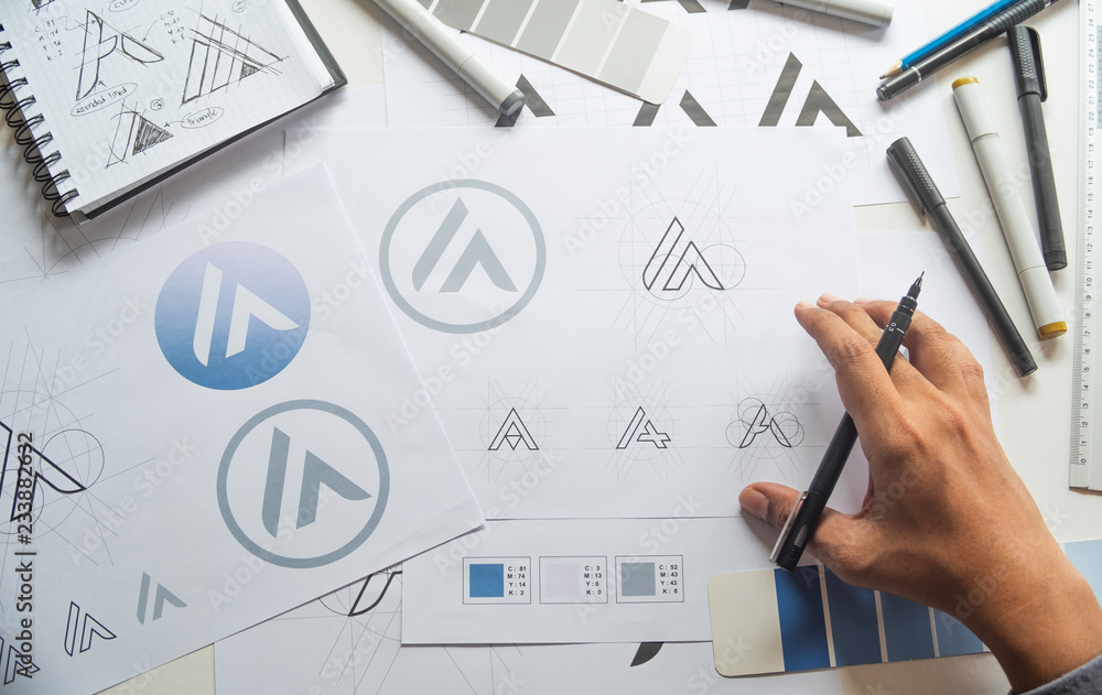 Graphic designer development process drawing sketch design creative ...