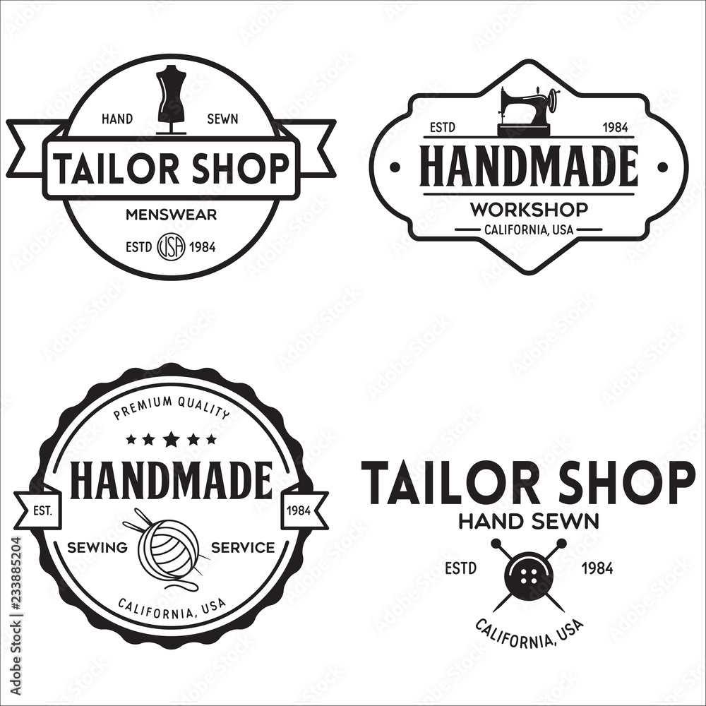 Set of vintage sewing and tailor labels, badges, design elements and ...