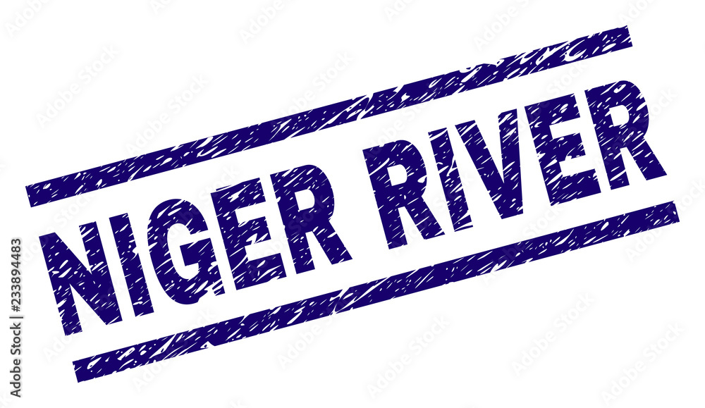 NIGER RIVER seal imprint with scratced style. Blue vector rubber print ...