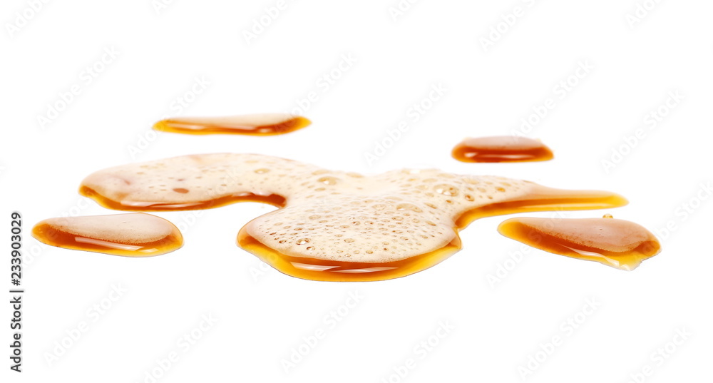 Spilled beer puddle with foam isolated on white background and texture ...