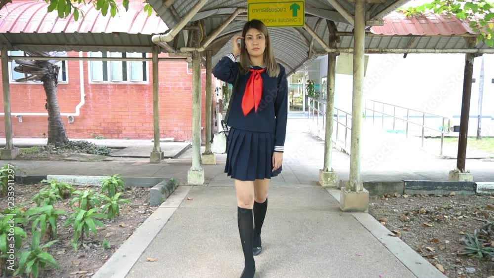 Portrait of asian woman wear student dress japan style,Thailand people ...