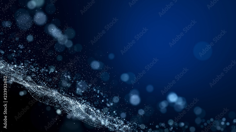 blue background, digital signature with wave particles, sparkle, veil ...