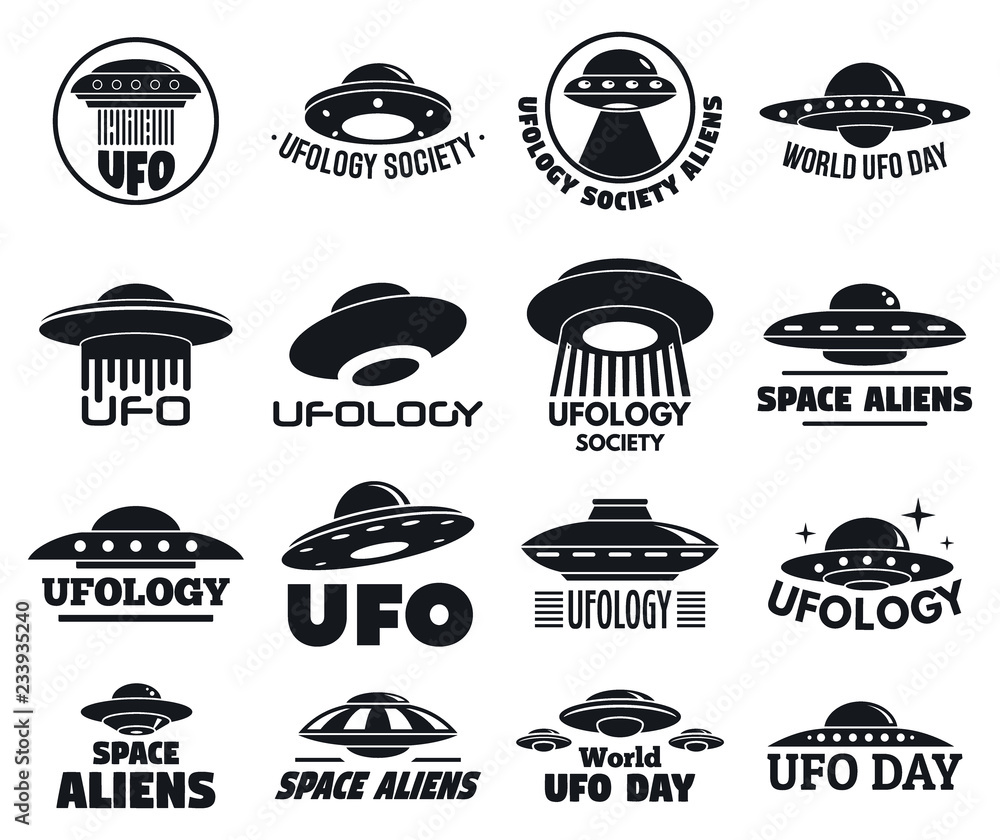 UFO flying logo set. Simple set of UFO flying vector logo for web ...