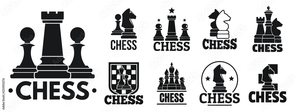 Chess game logo set. Simple set of chess game vector logo for web ...