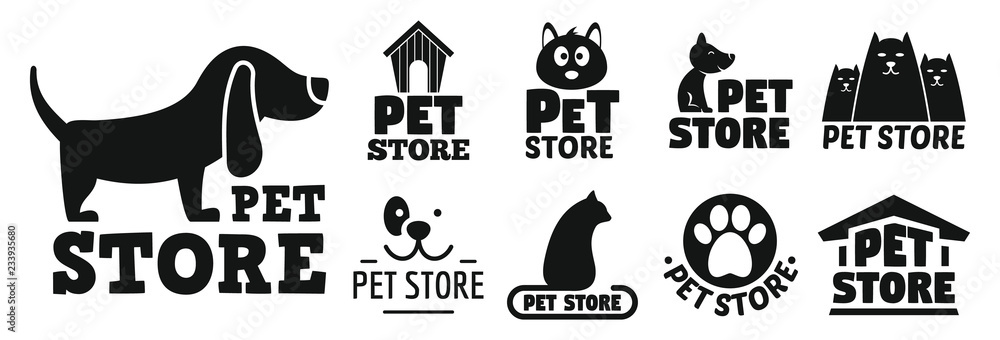 Open pet store logo set. Simple set of open pet store vector logo for ...