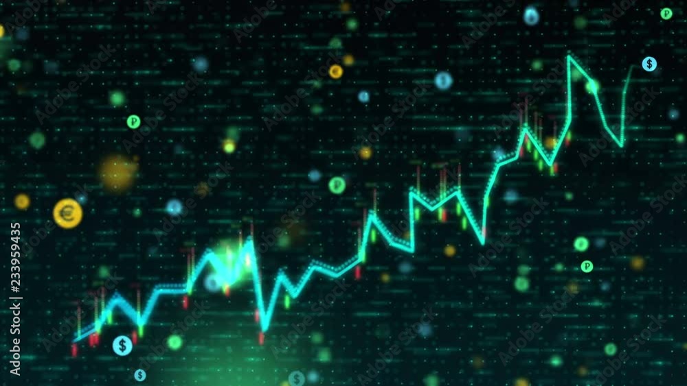 Animated background with holographic financial line graph and world ...