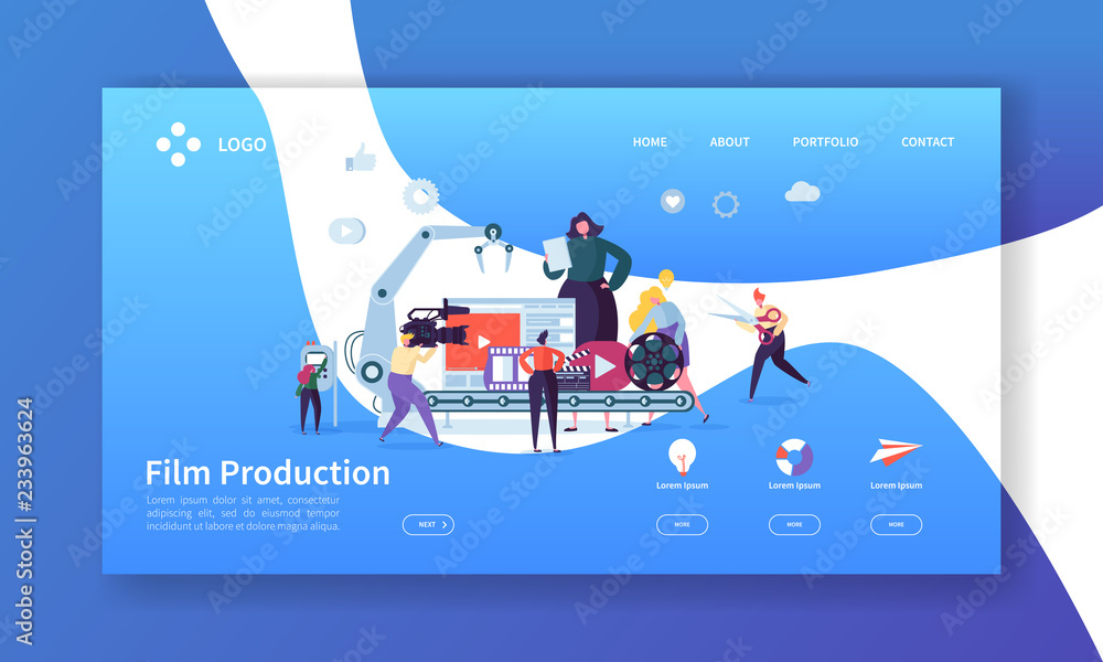 Film Production Landing Page. TV Video Industry Concept with Flat ...