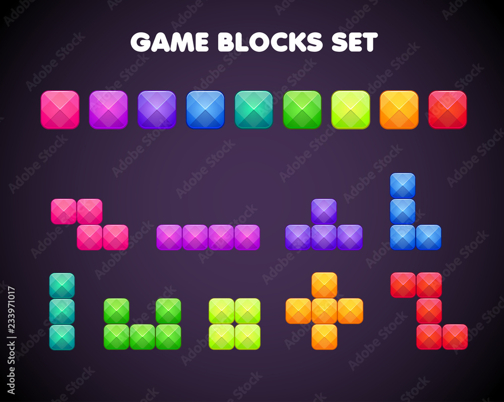 Different cartoon colorful brick elements for mobile or video games ...