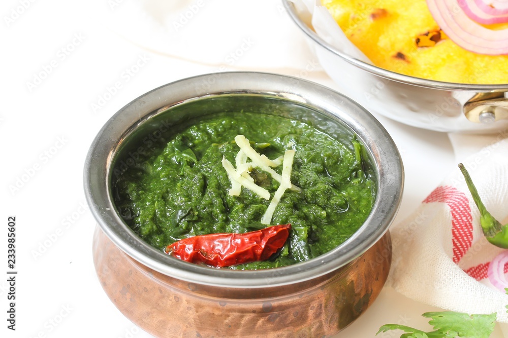 Sarson ka saag and Makki ki roti /Indian corn bread with mustard leaves ...
