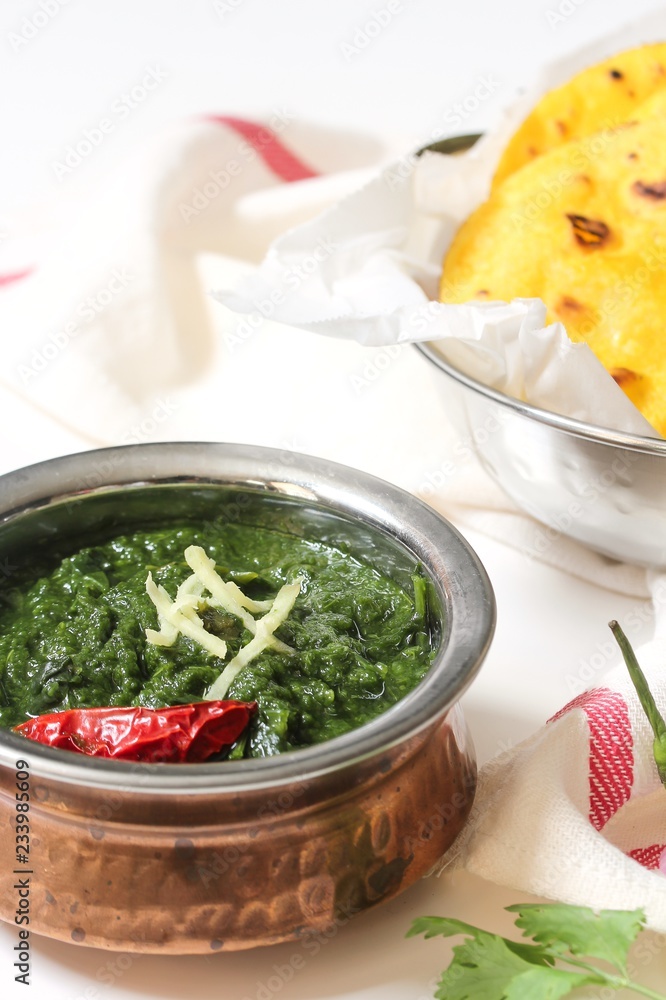 Sarson ka saag and Makki ki roti /Indian corn bread with mustard leaves ...