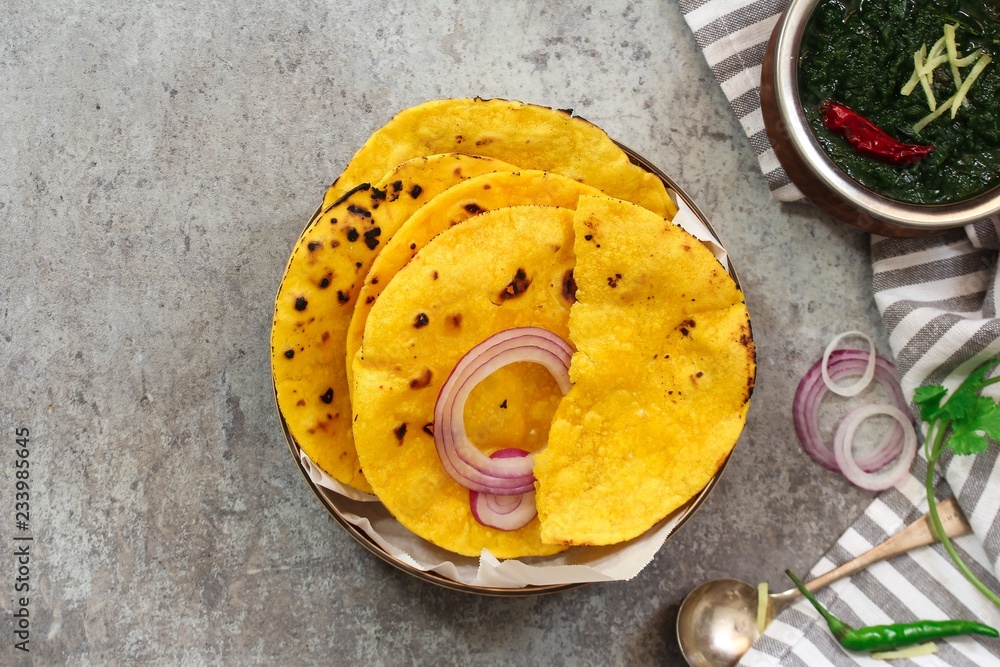 Sarson ka saag and Makki ki roti /Indian corn bread with mustard leaves ...