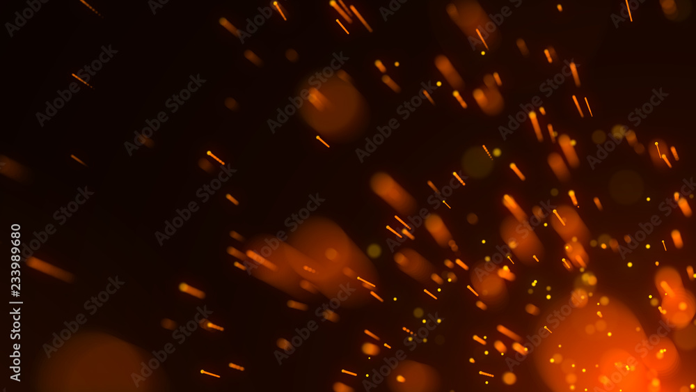 Abstract background of particles. Fire flying sparks. Burning red ...