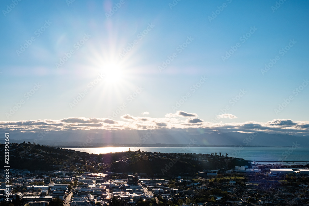 2018, September 29 - Nelson, New Zealand, View of Nelson Town at sunset ...