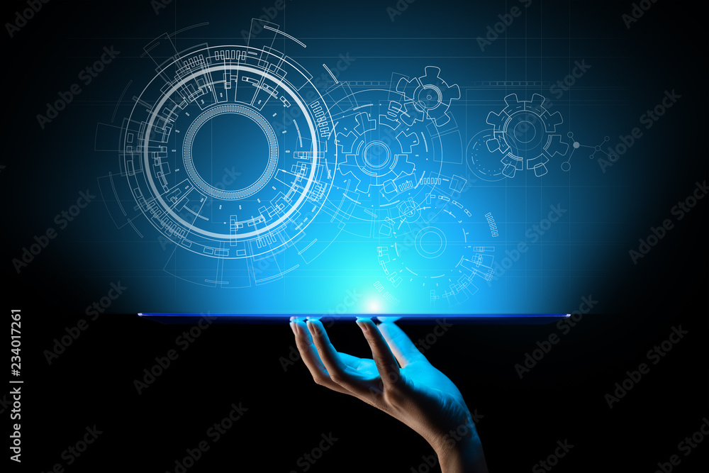 Copyspace, Blueprint, Drawing, Design, CAD on virtual screen ...