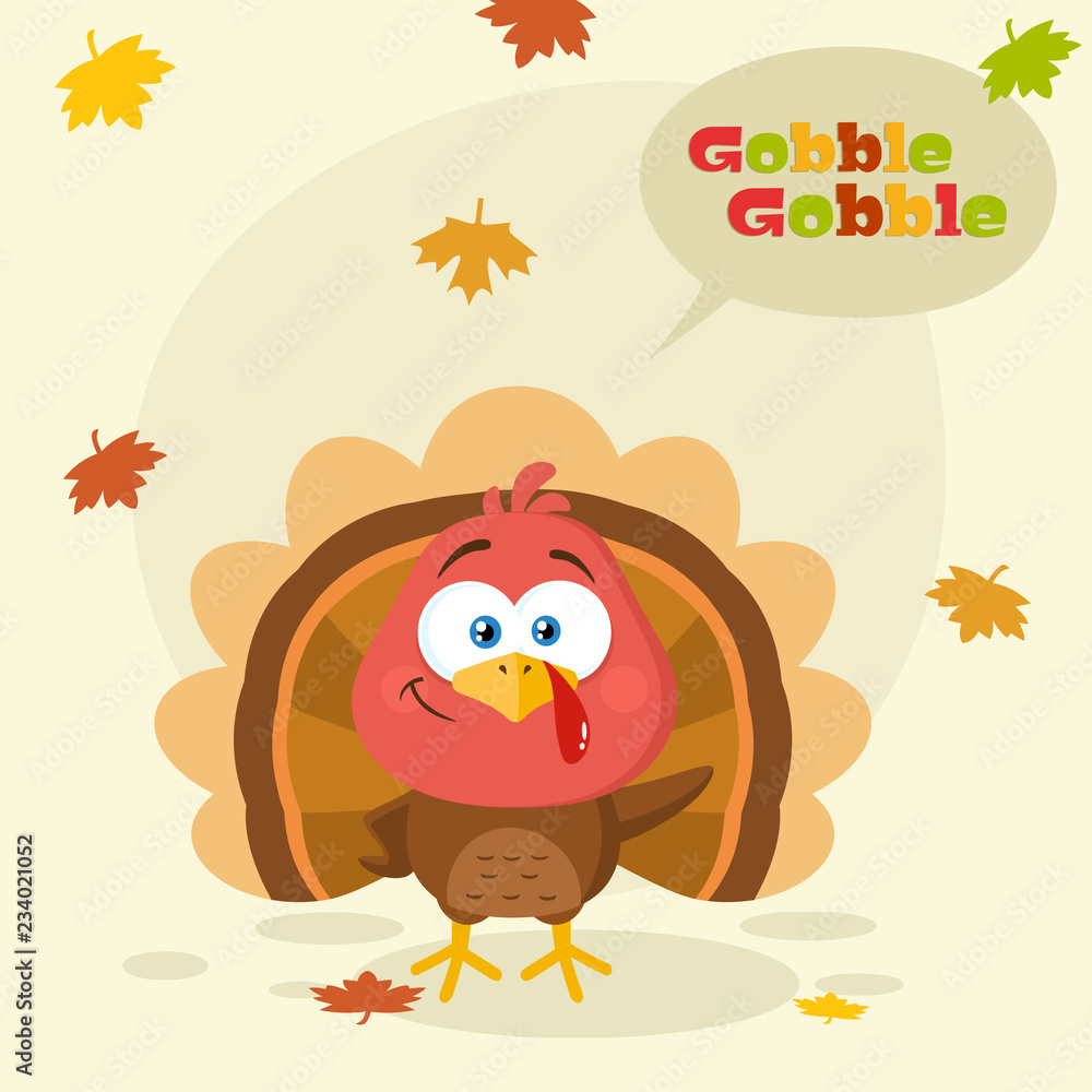 Cute Turkey Bird Cartoon Character Waving. Vector Illustration Flat ...