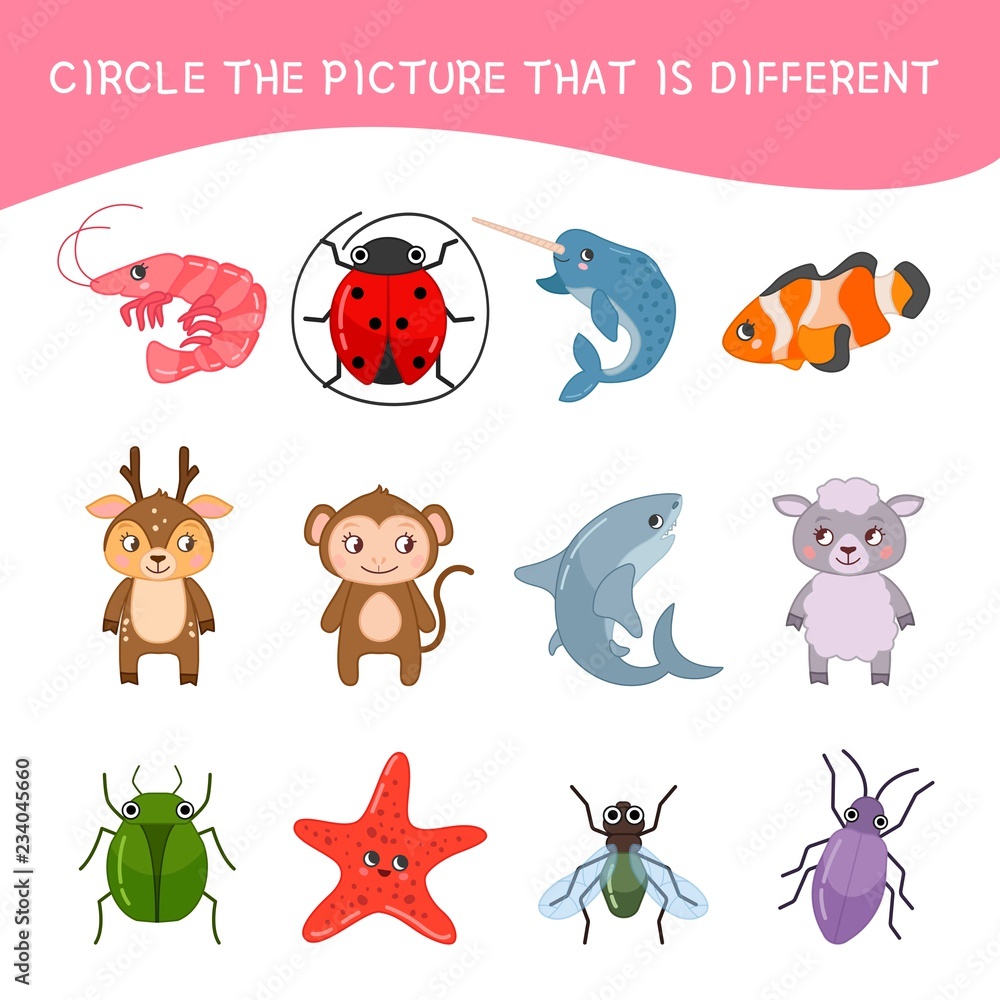 Educational children game. Kids activity sheet, Circle the picture that ...