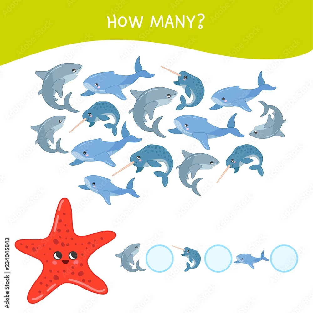 Counting educational children game, math kids activity sheet. How many ...