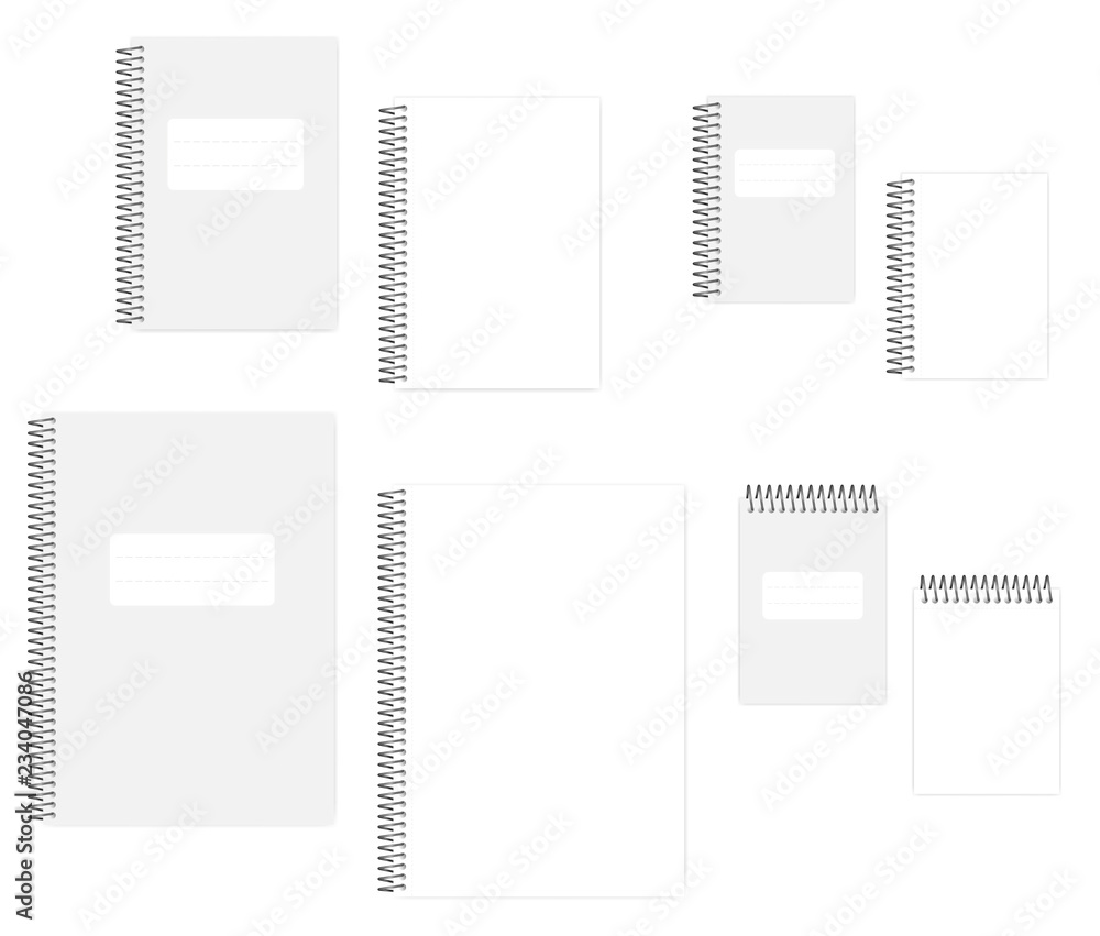 A4, A5, A6 blank wire spiral notebook set - clear white page and cover ...