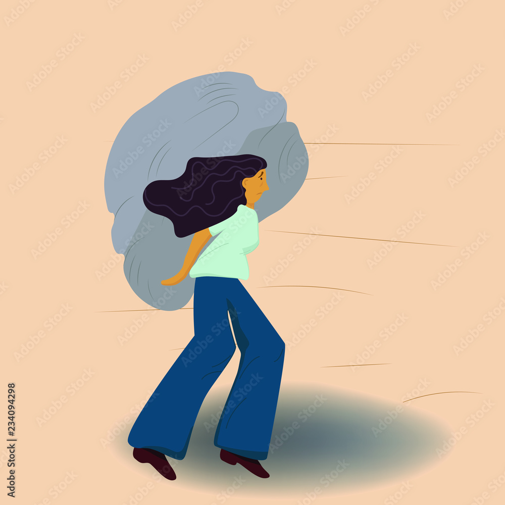 Woman Carrying A Heavy Burden