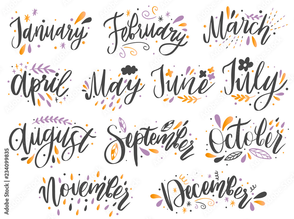 Handwritten names of months: December, January, February, March, April ...