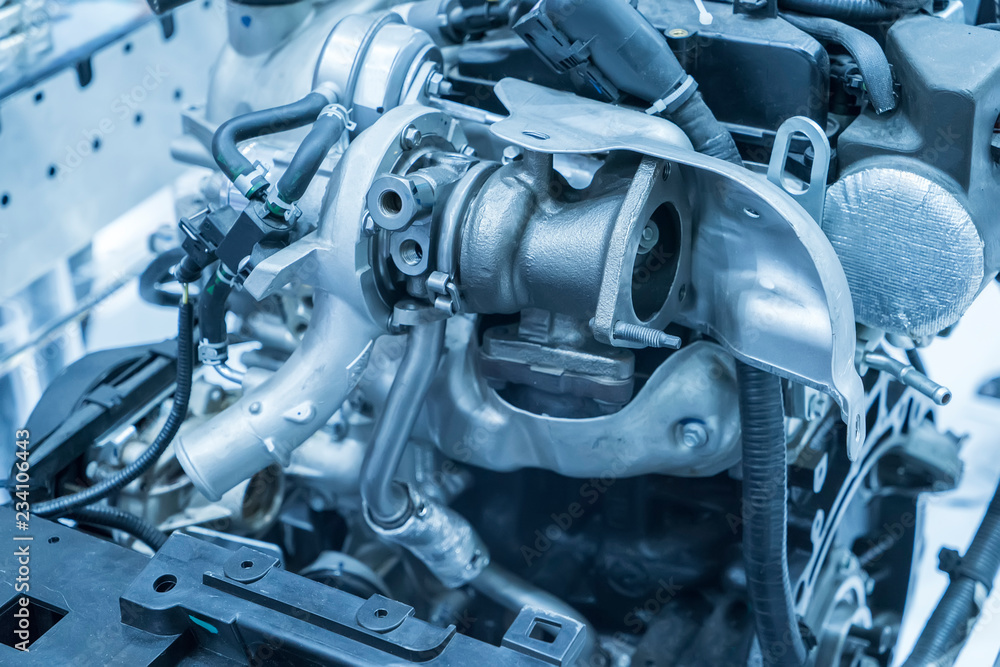 Turbo car engine showing parts and turbine structure illustration with ...