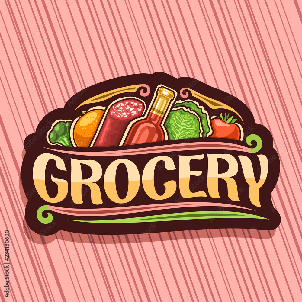 Vector logo for Grocery Store, dark decorative signboard with variety ...