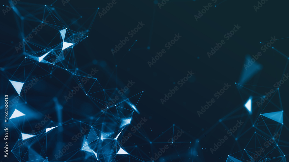 Abstract 3d technology and science neon visualization. Blockchain and ...