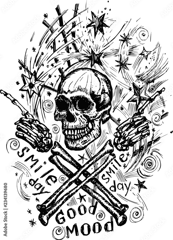 skull, skeleton, drawing, graphics, sketch Stock Illustration | Adobe Stock