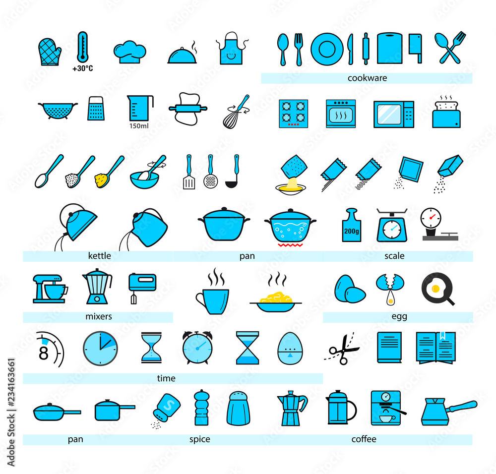 Cooking and preparation instructions. Set of sign for detailed ...