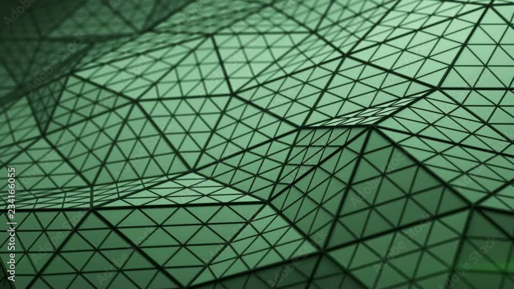 Green low poly triangulated shape with subdivided polygons. Futuristic ...