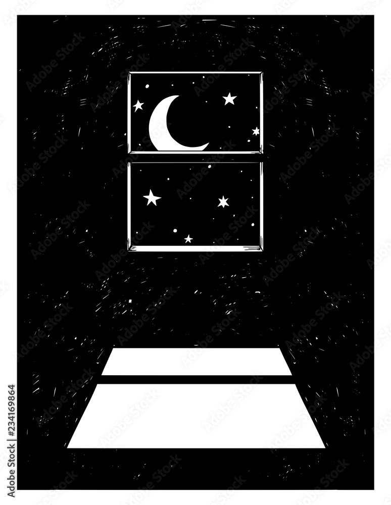 Cartoon drawing conceptual illustration of crescent or hornet moon ...