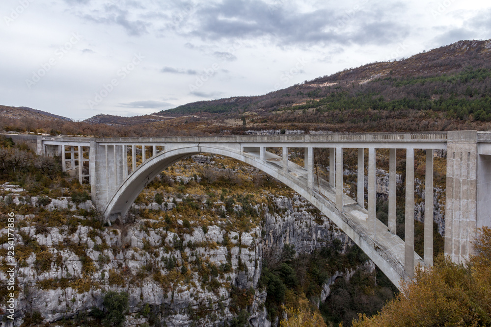 The Chauliere Bridge crosses Verdon Gorge on the Artuby River and is an ...