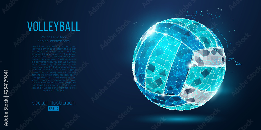 Abstract silhouette of a volleyball ball from particles, lines and ...