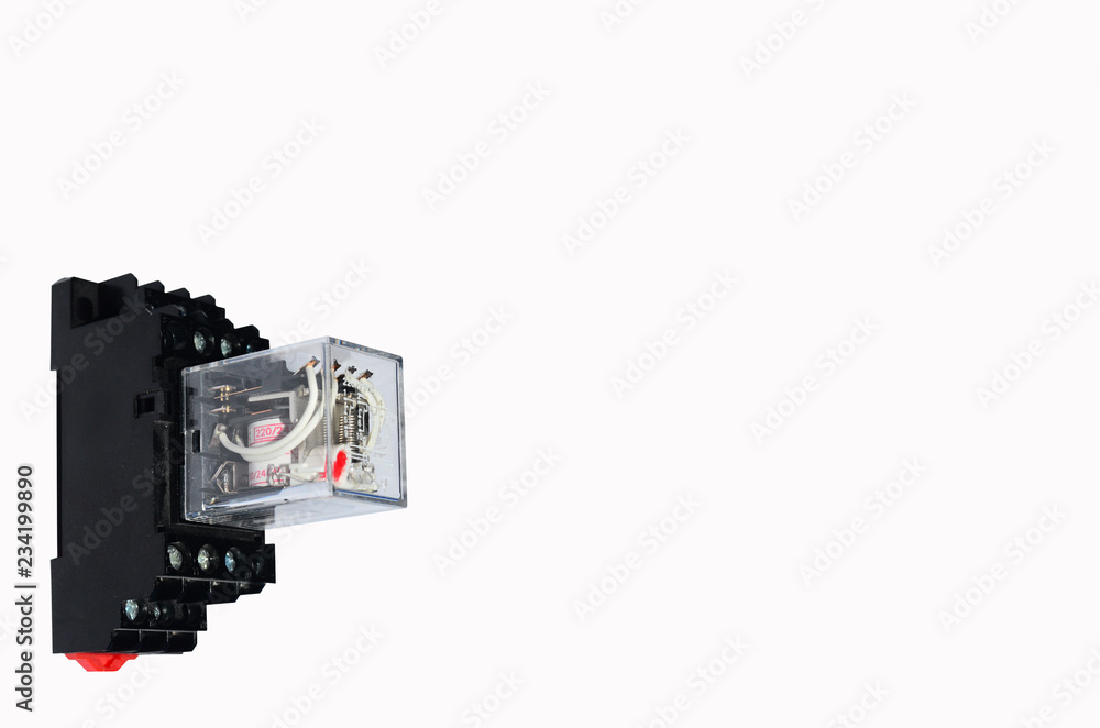 Electrical auxiliary relay in transparent plastic cases and black ...