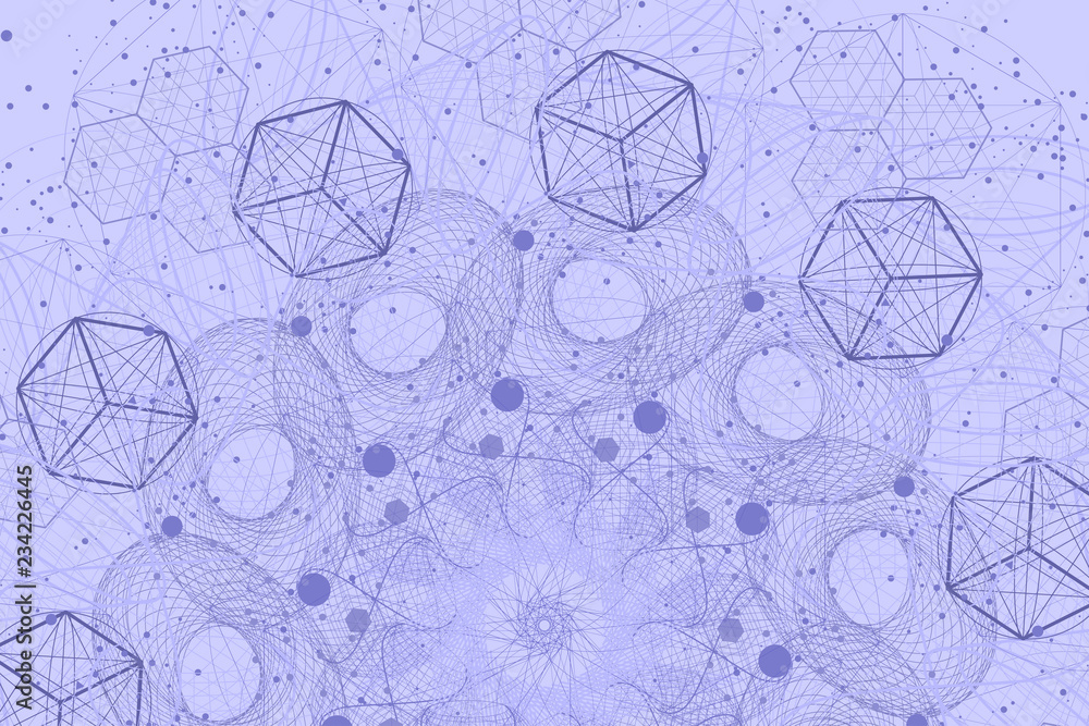 The science and mathematics abstract background with circles, cube ...