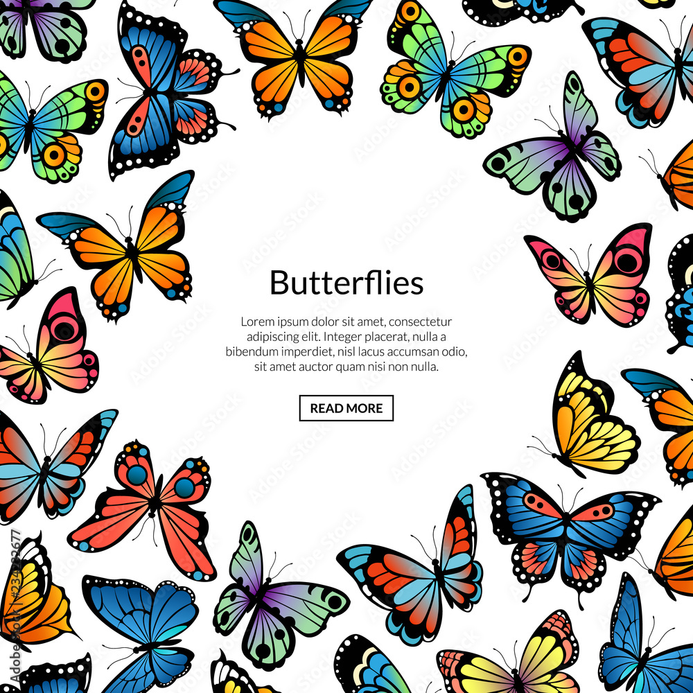 Vector decorative butterflies background illustration, banner and ...