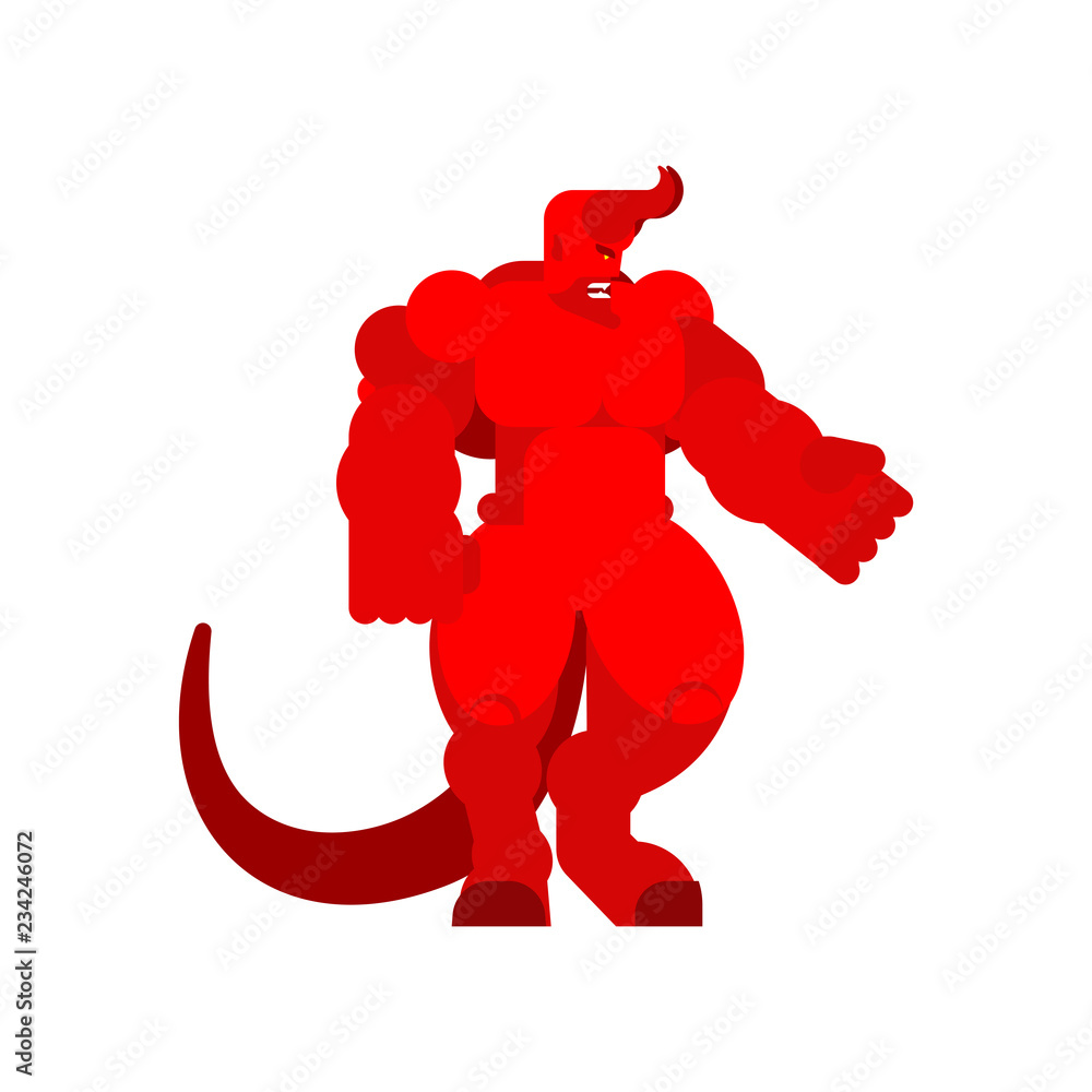 Devil strong. Red demon big. Horned Satan. Angry Asmodeus vector ...