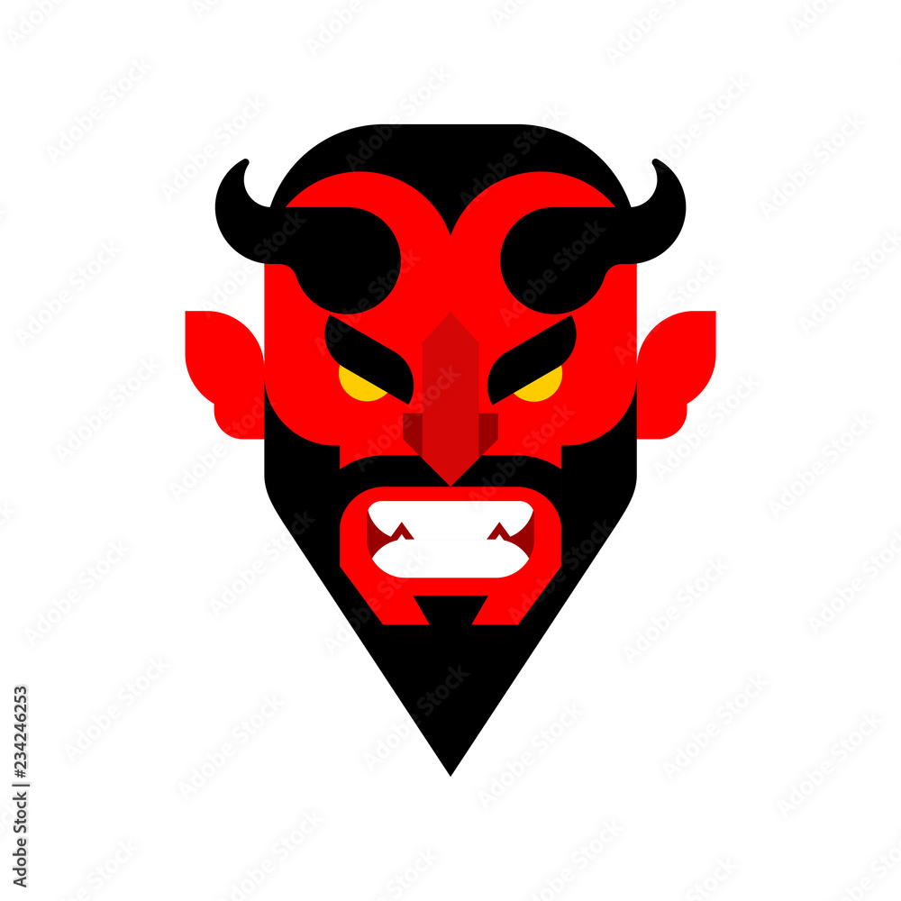 Devil head. Red demon face. Horned Satan muzzle. Asmodeus vector ...