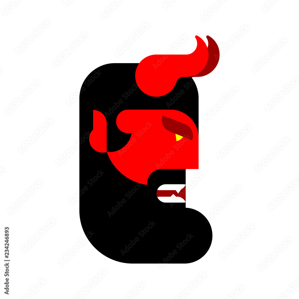 Satans head. Red demon face. Devil Horned muzzle. Asmodeus vector ...