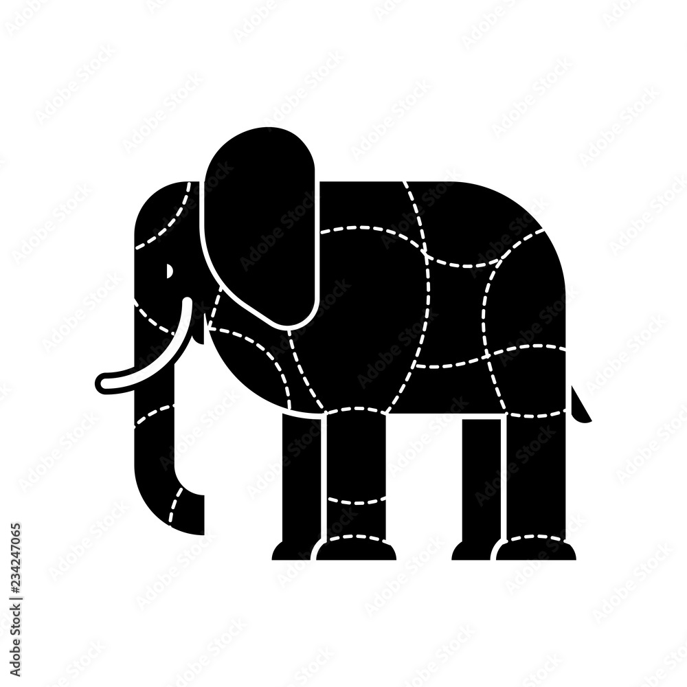 Cut of meat Elephant. bishop silhouette scheme lines of different parts ...
