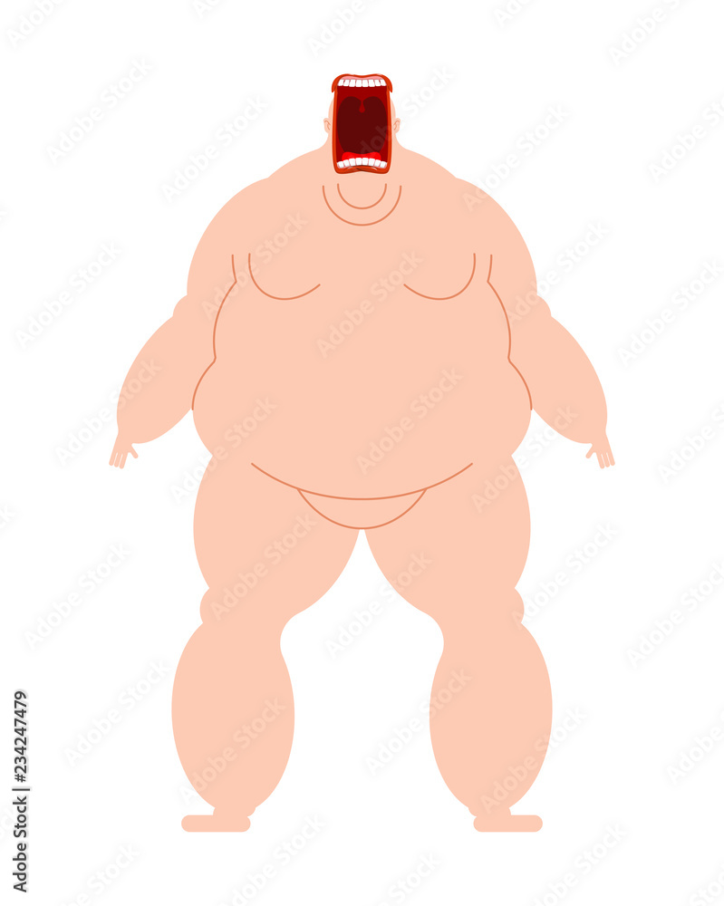 Glutton open mouth hungry Fat man. fatso heavy eater Stock Vector ...