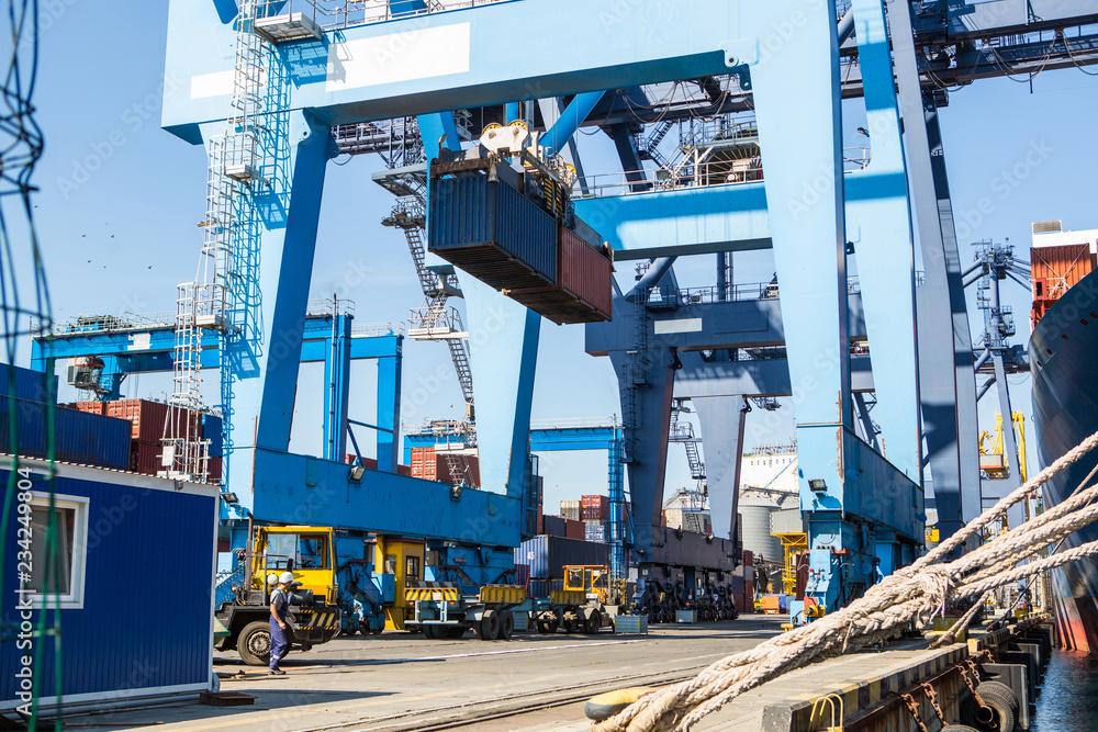 industrial port with containers. Container terminal of industrial port ...